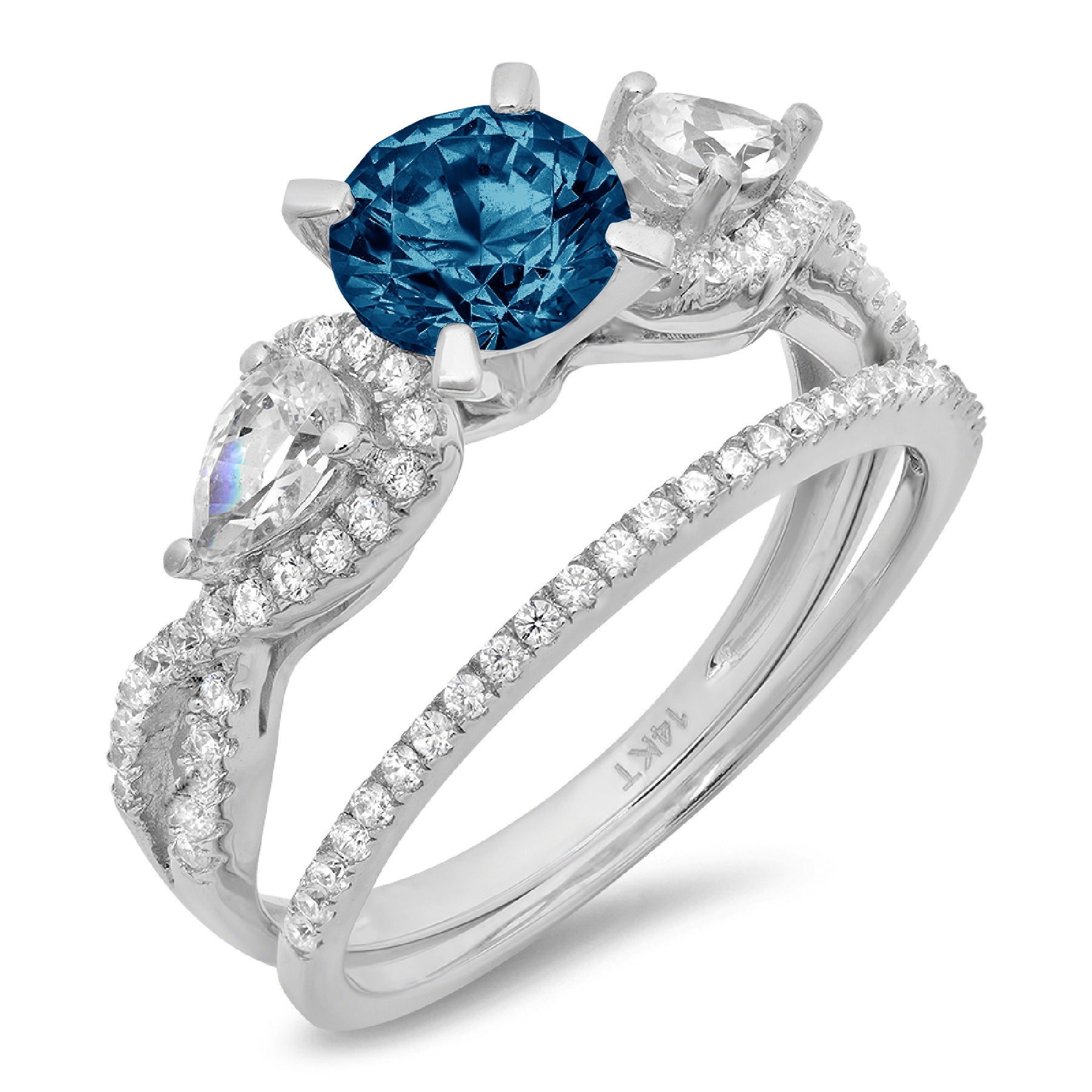 Clara Pucci 18K White Gold Round Cut 1Ct Natural London Blue Topaz ...