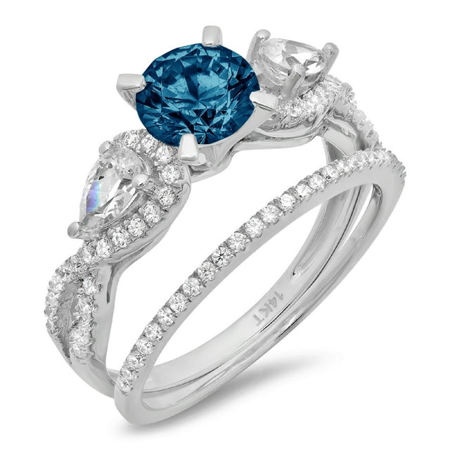 Clara Pucci 18K White Gold Round Cut 1Ct Natural London Blue Topaz ...