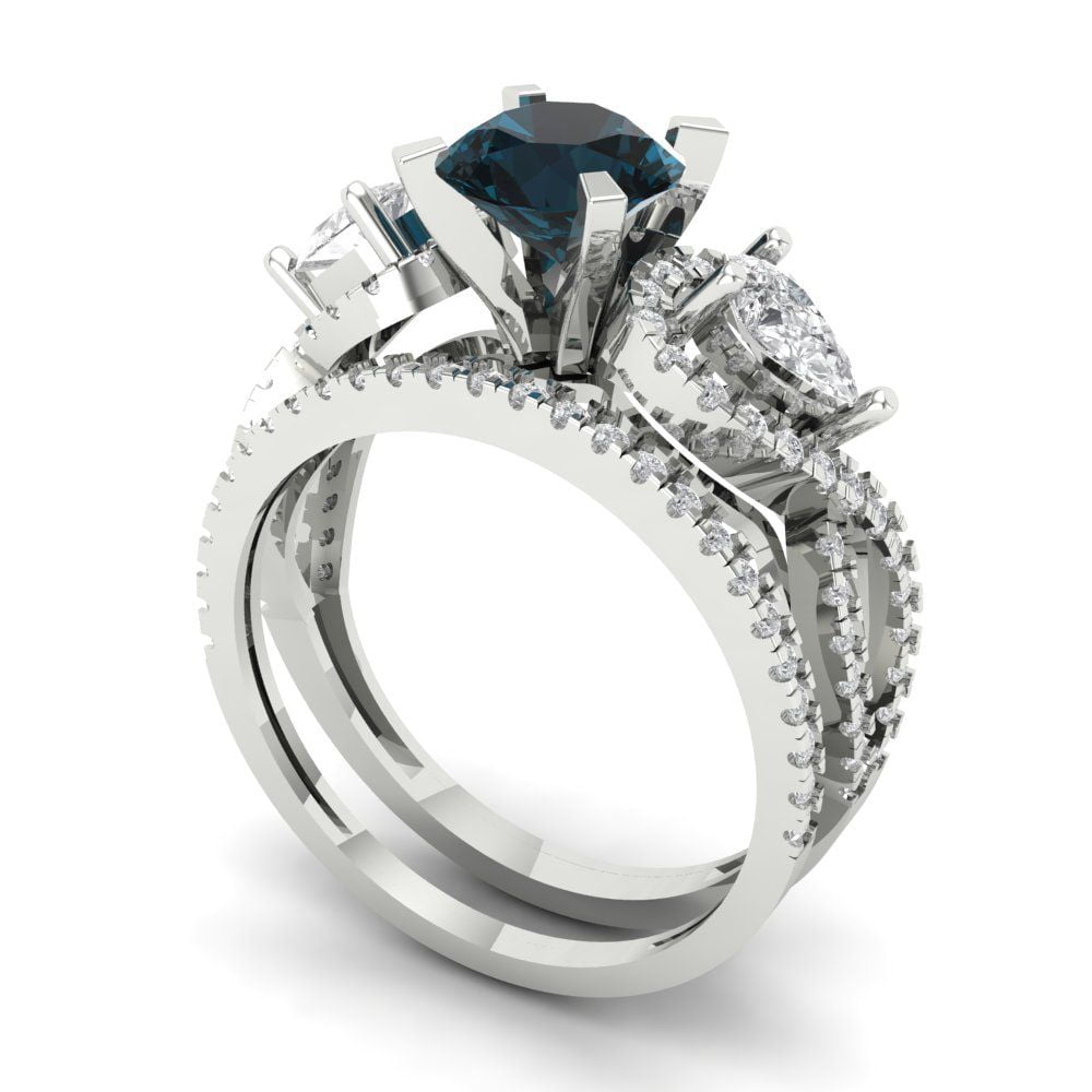 Clara Pucci 18K White Gold Round Cut 1Ct Natural London Blue Topaz ...