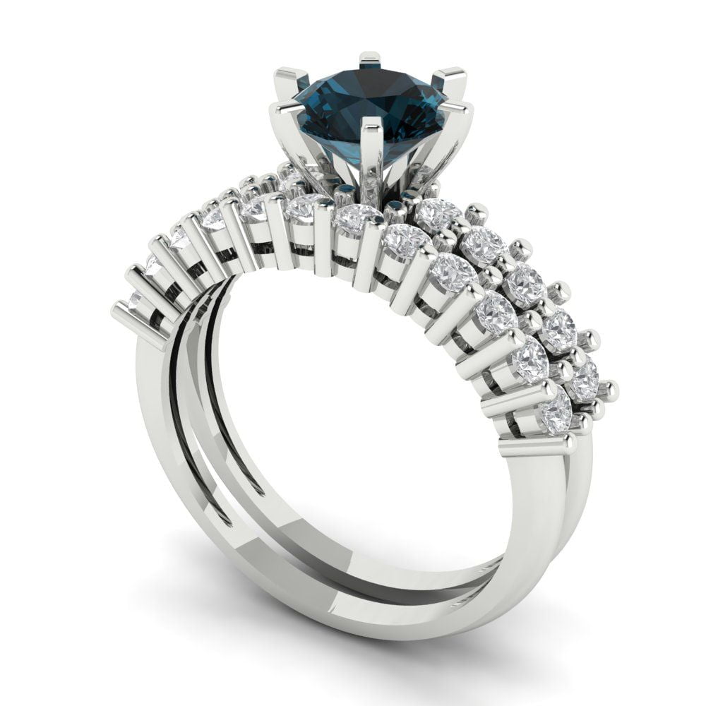 Clara Pucci 18K White Gold Round Cut 1Ct Natural London Blue Topaz ...