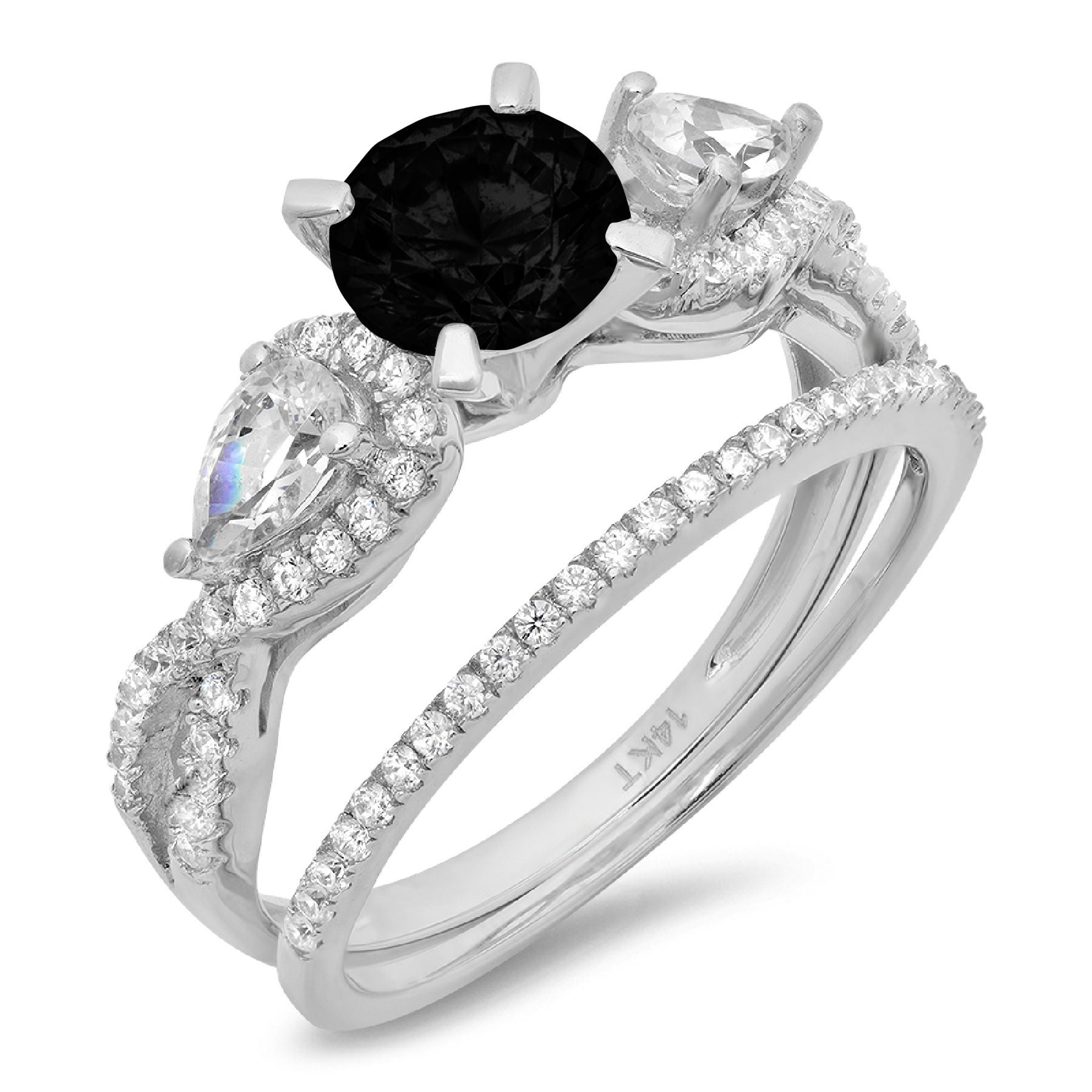 Clara Pucci 18K White Gold Round Cut 1Ct Natural Onyx Engagement Ring ...