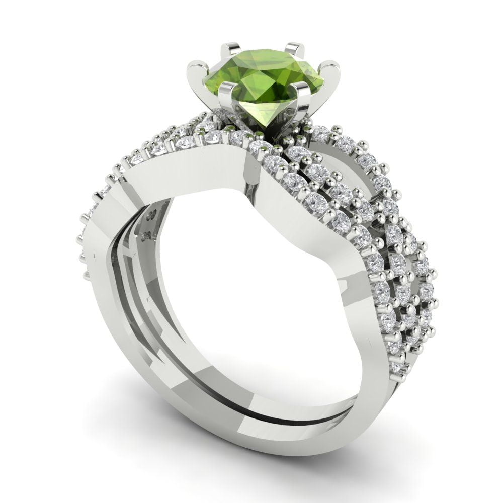 Clara Pucci 18K White Gold Round Cut 1Ct Natural Peridot Engagement ...