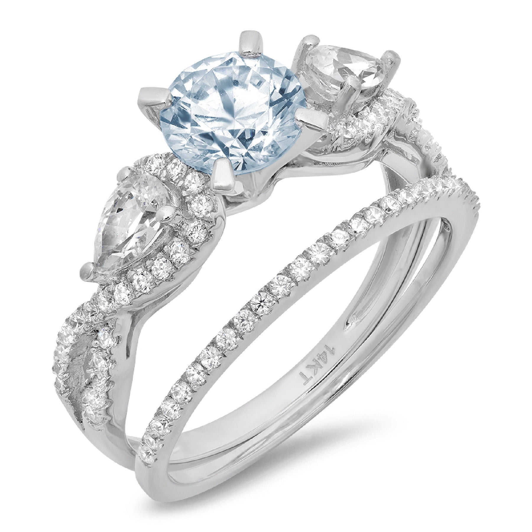 Clara Pucci 18K White Gold Round Cut 1Ct Natural Swiss Blue Topaz ...