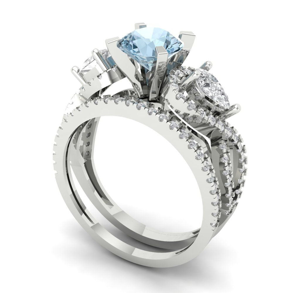Clara Pucci 18K White Gold Round Cut 1Ct Simulated Blue Diamond ...