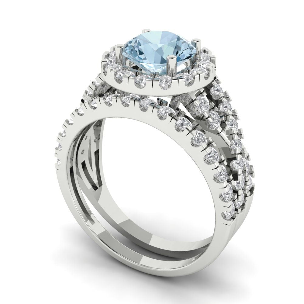 Clara Pucci 18K White Gold Round Cut 1Ct Simulated Blue Diamond ...