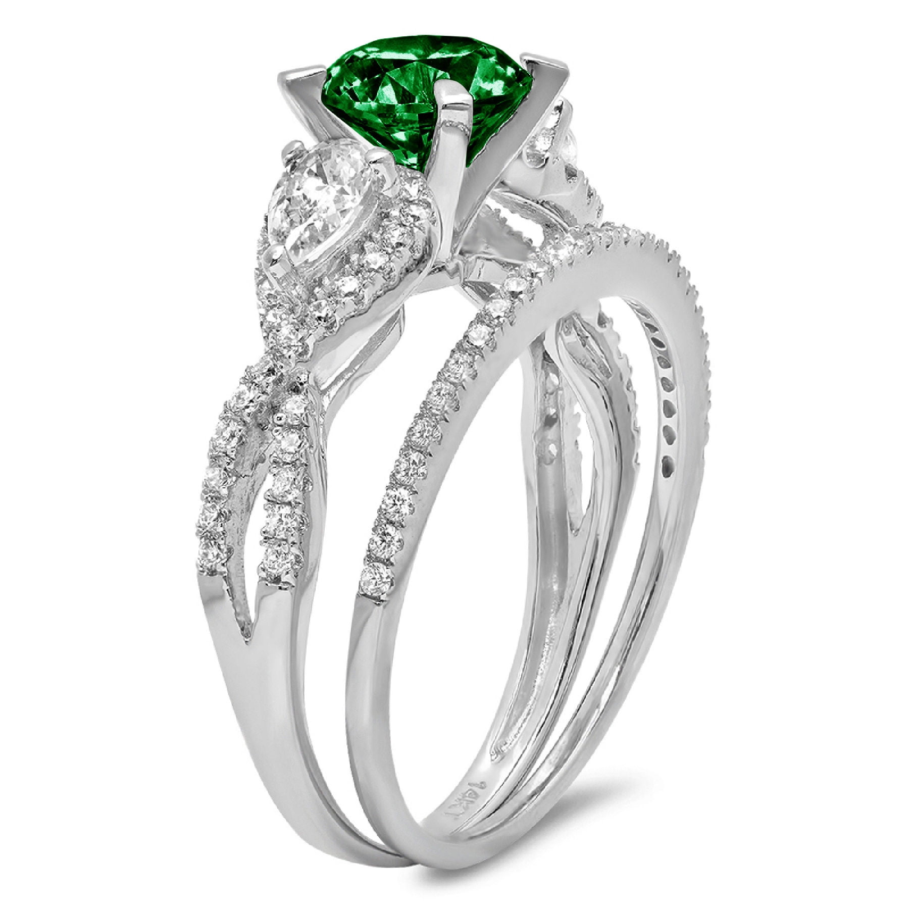 Clara Pucci 18K White Gold Round Cut 1Ct Simulated Emerald Engagement ...