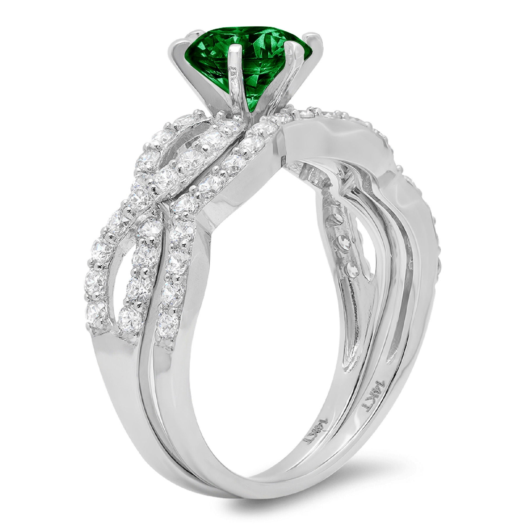 Clara Pucci 18k White Gold Round Cut 1ct Simulated Emerald Engagement