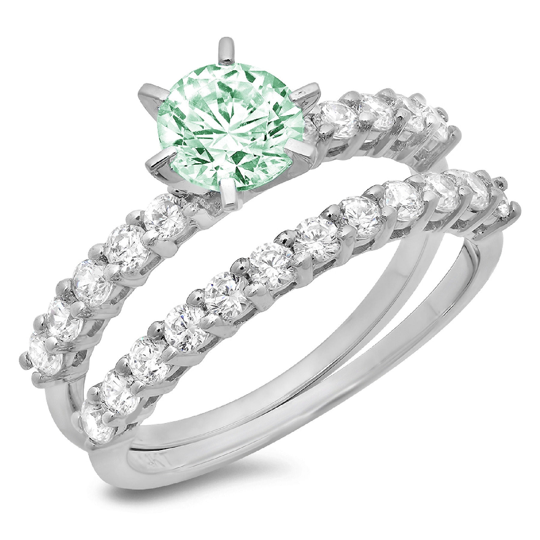 Clara Pucci 18K White Gold Round Cut 1Ct Simulated Green Diamond ...
