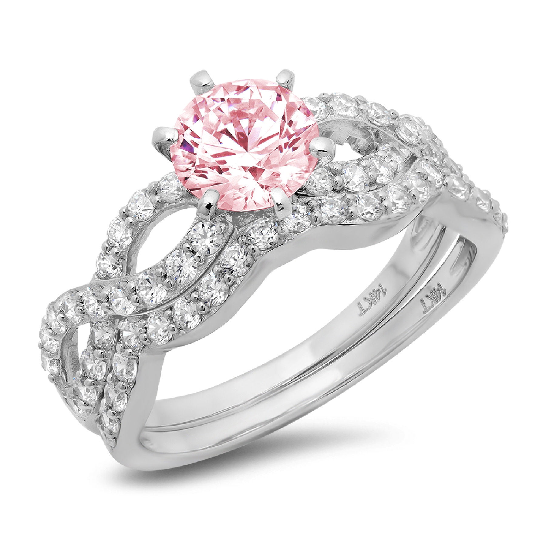 Clara Pucci 18K White Gold Round Cut 1Ct Simulated Pink Diamond ...