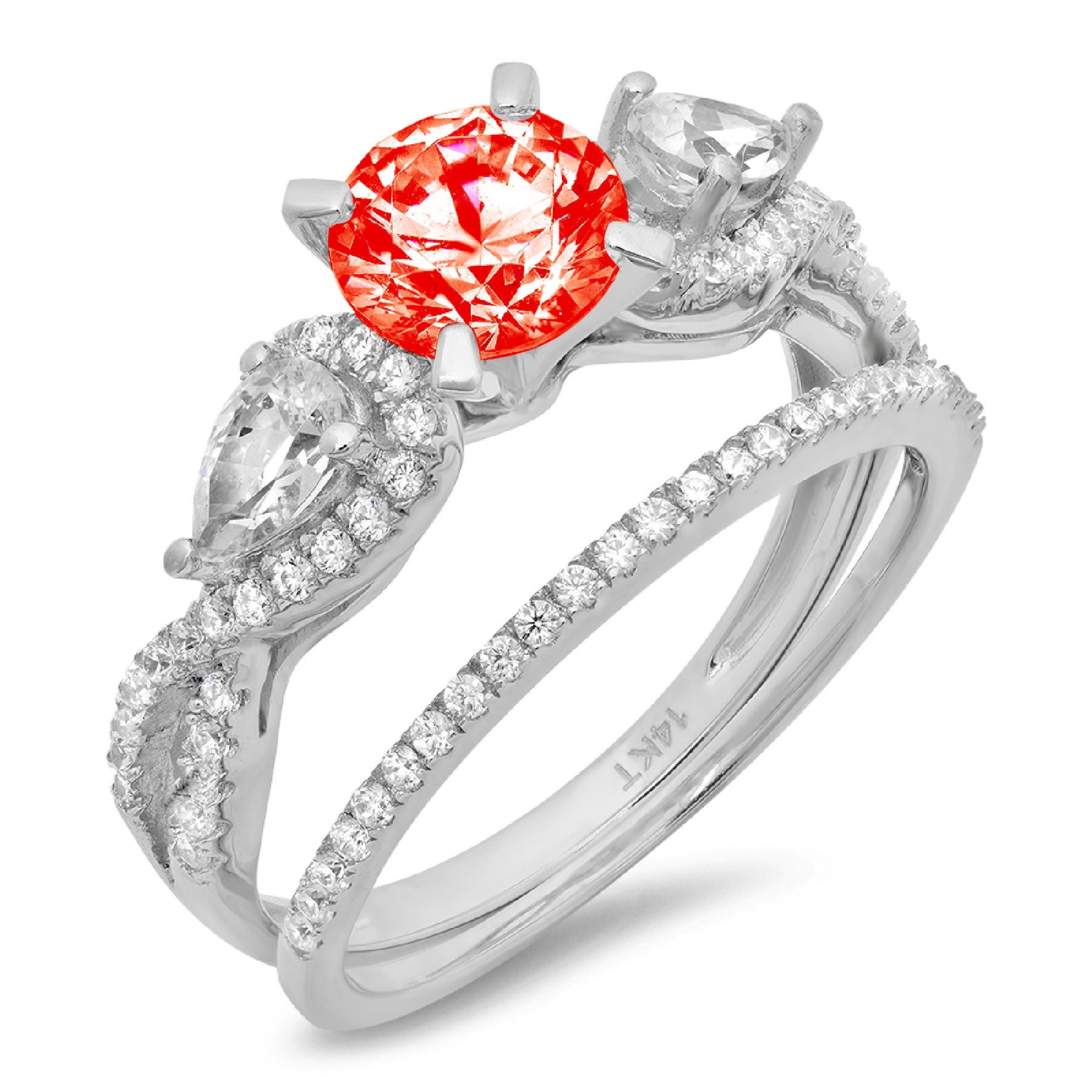 Clara Pucci 18K White Gold Round Cut 1Ct Simulated Red Diamond ...
