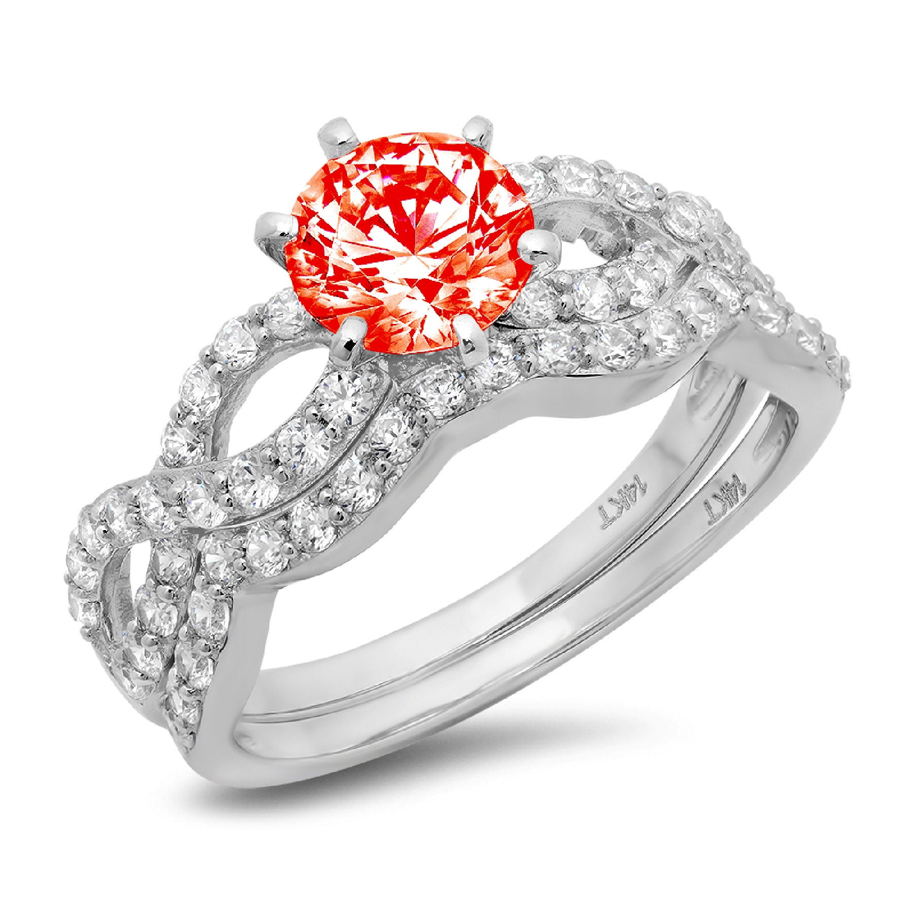 Clara Pucci 18K White Gold Round Cut 1Ct Simulated Red Diamond ...