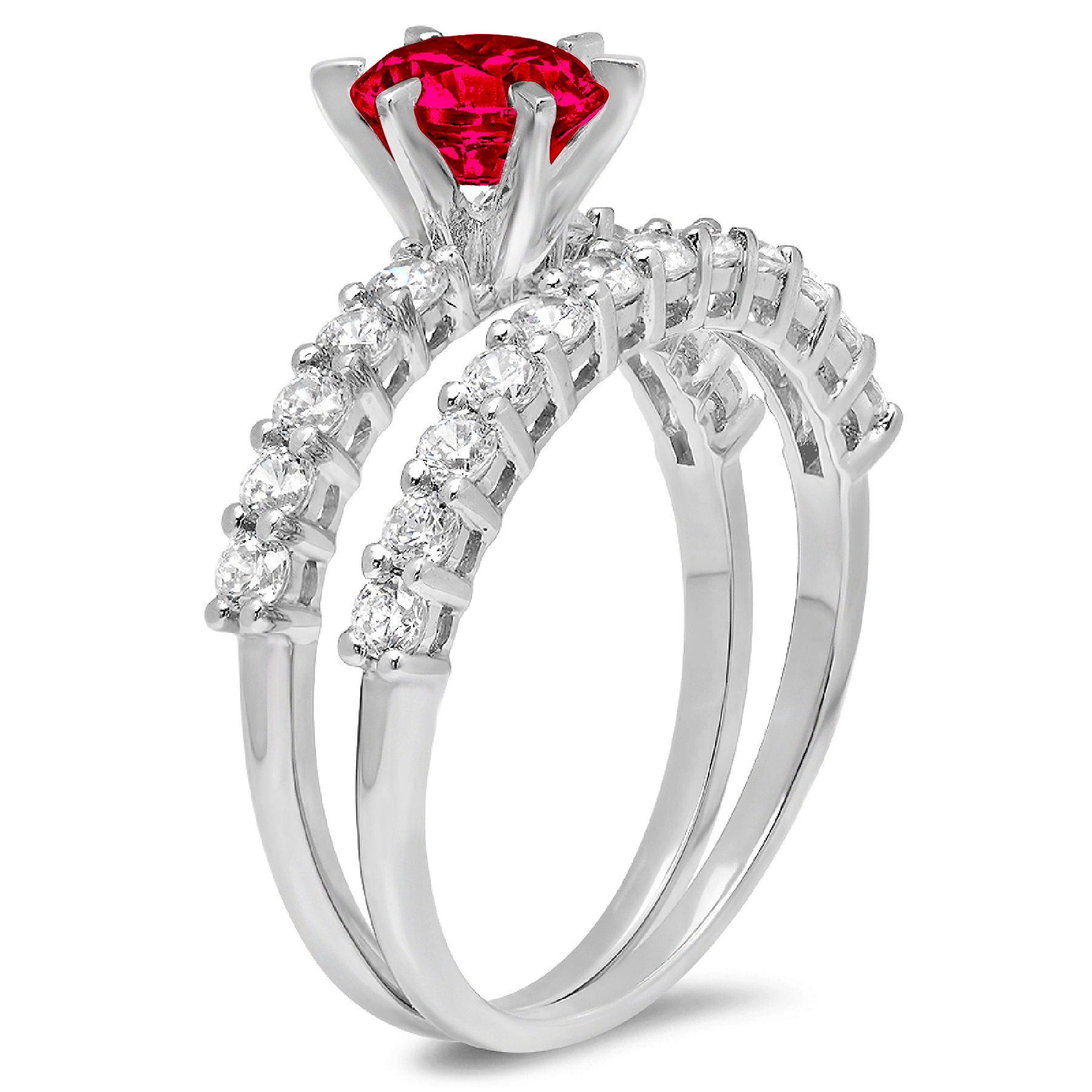 Clara Pucci 18K White Gold Round Cut 1Ct Simulated Ruby Engagement Ring ...
