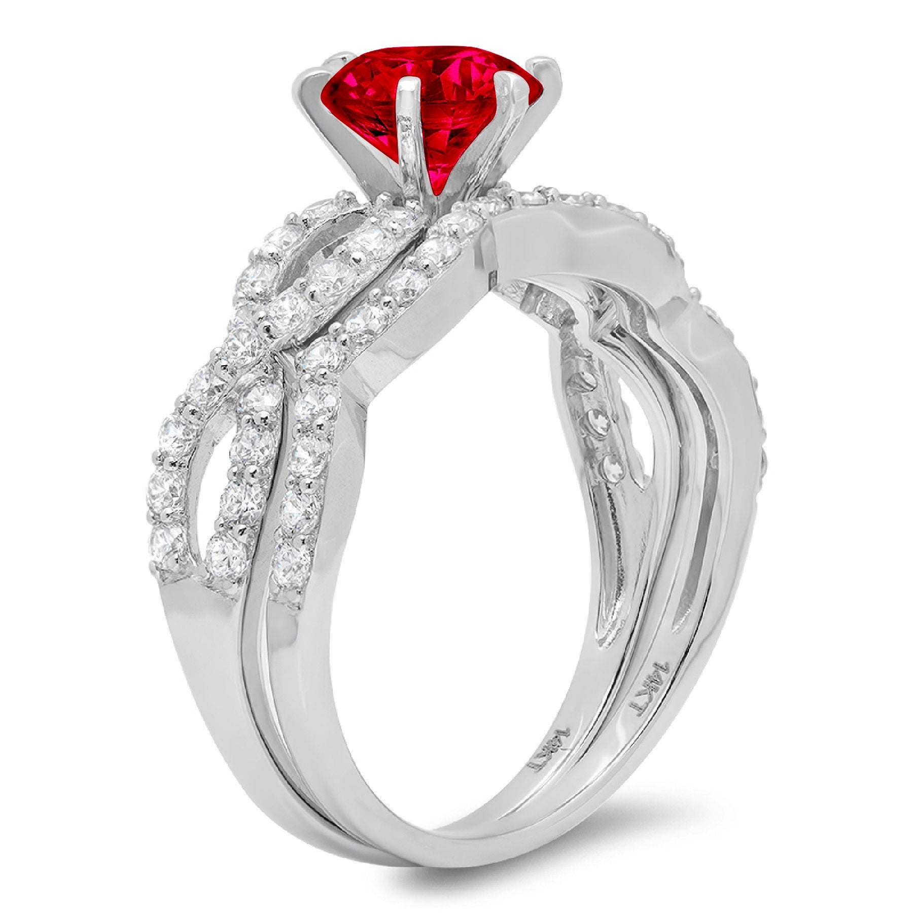 Clara Pucci 18k White Gold Round Cut 1ct Simulated Ruby Engagement Ring