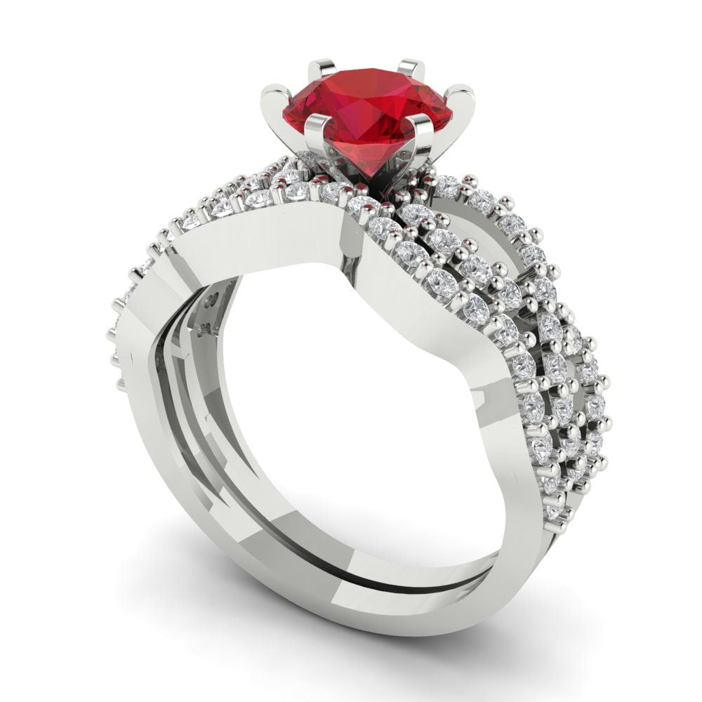 Clara Pucci 18K White Gold Round Cut 1Ct Simulated Ruby Engagement Ring ...