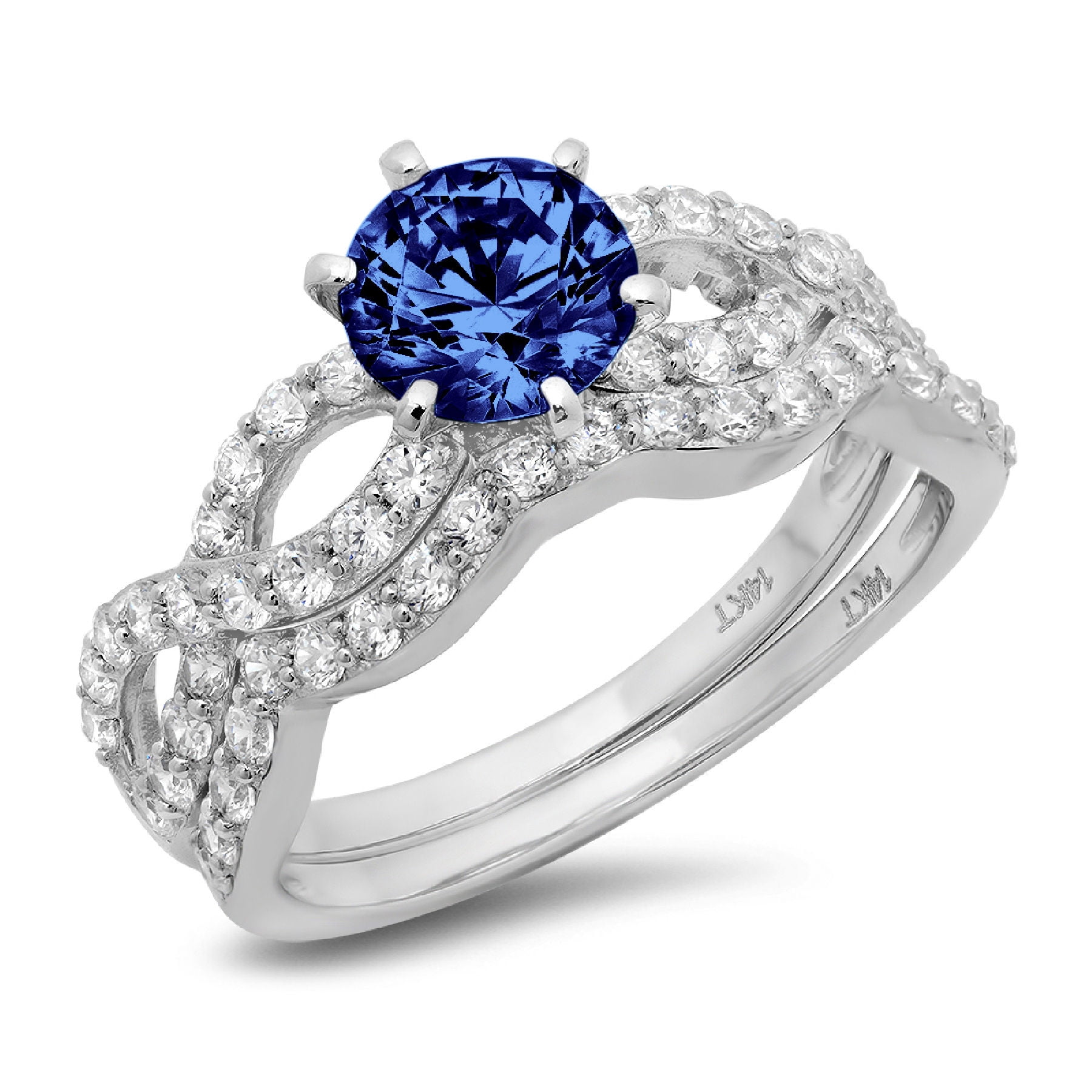 Clara Pucci 18K White Gold Round Cut 1Ct Simulated Tanzanite Engagement ...