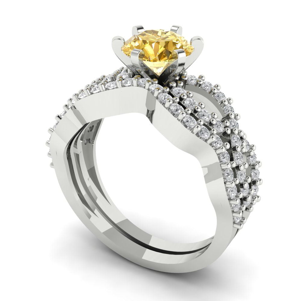 Clara Pucci 18K White Gold Round Cut 1Ct Synthetic Yellow Moissanite ...