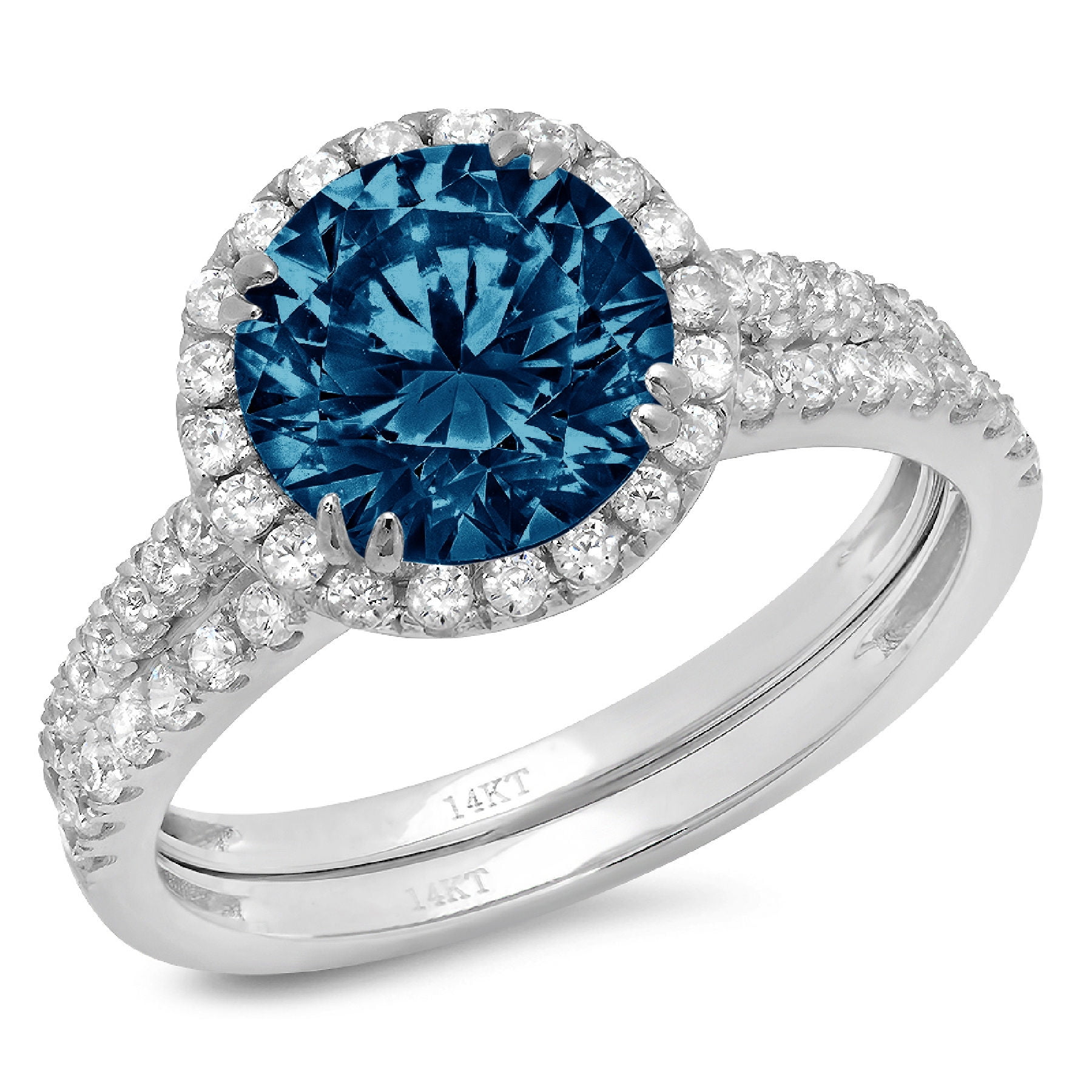 Clara Pucci 18K White Gold Round Cut 2Ct Natural London Blue Topaz ...