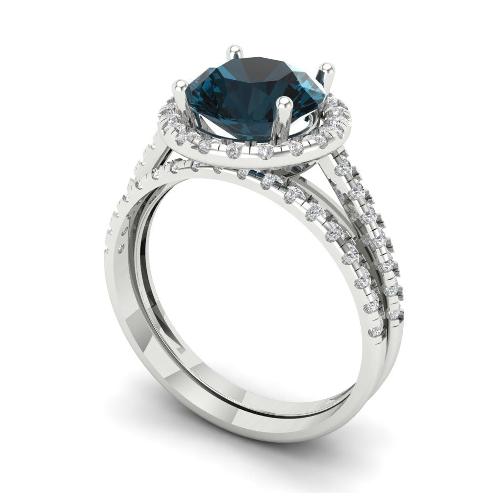 Clara Pucci 18K White Gold Round Cut 2Ct Natural London Blue Topaz ...