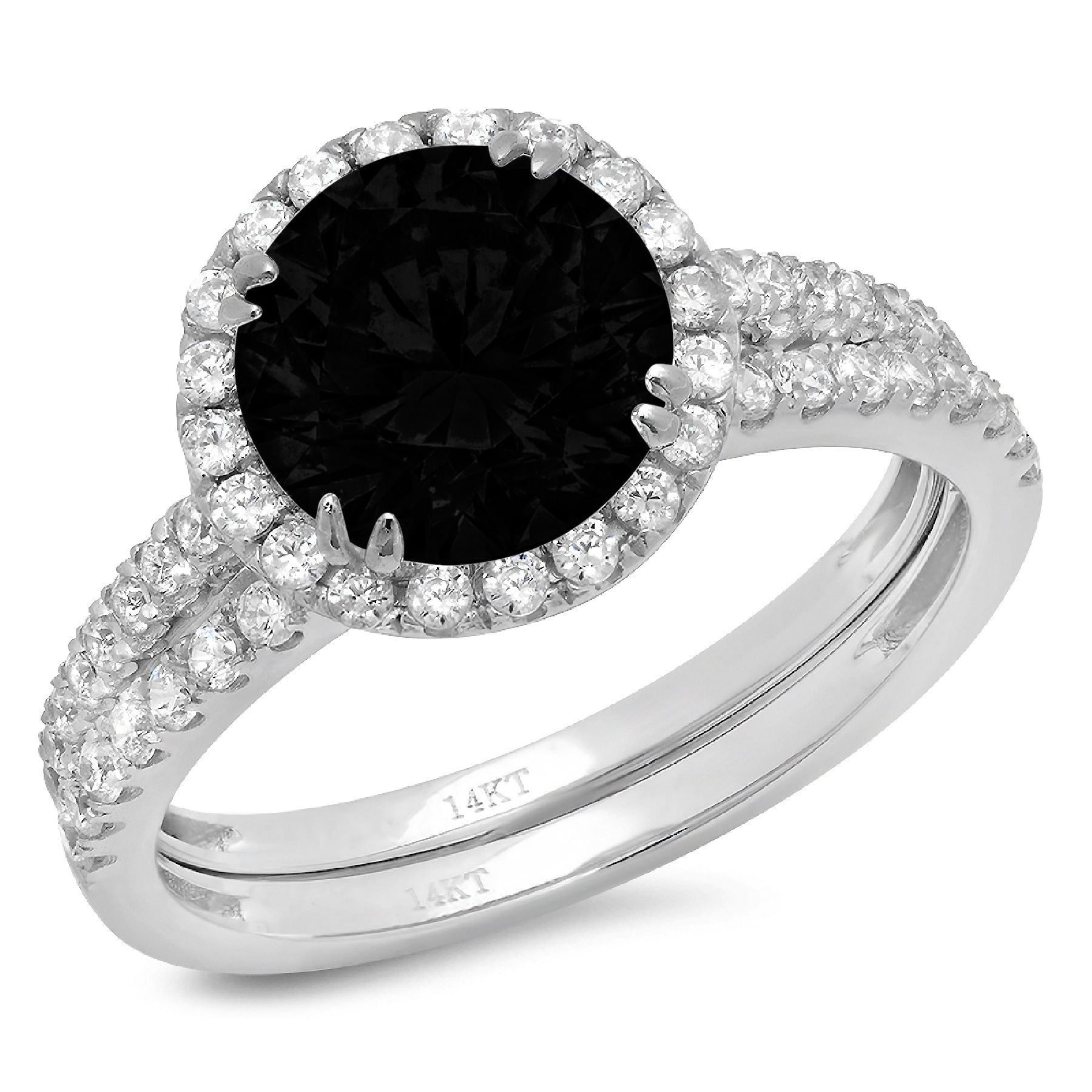 Clara Pucci 18K White Gold Round Cut 2Ct Natural Onyx Engagement Ring ...