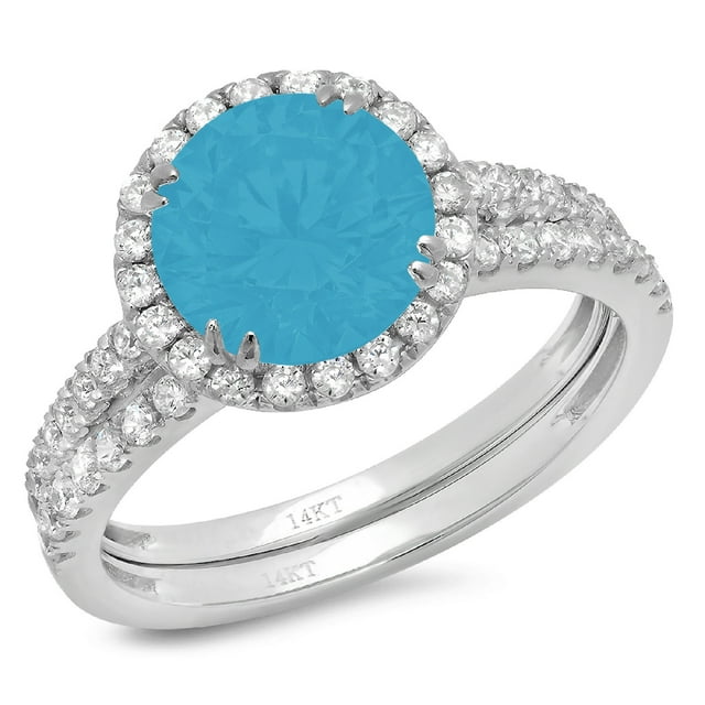 Clara Pucci 18k White Gold Round Cut 2ct Simulated Turquoise Engagement