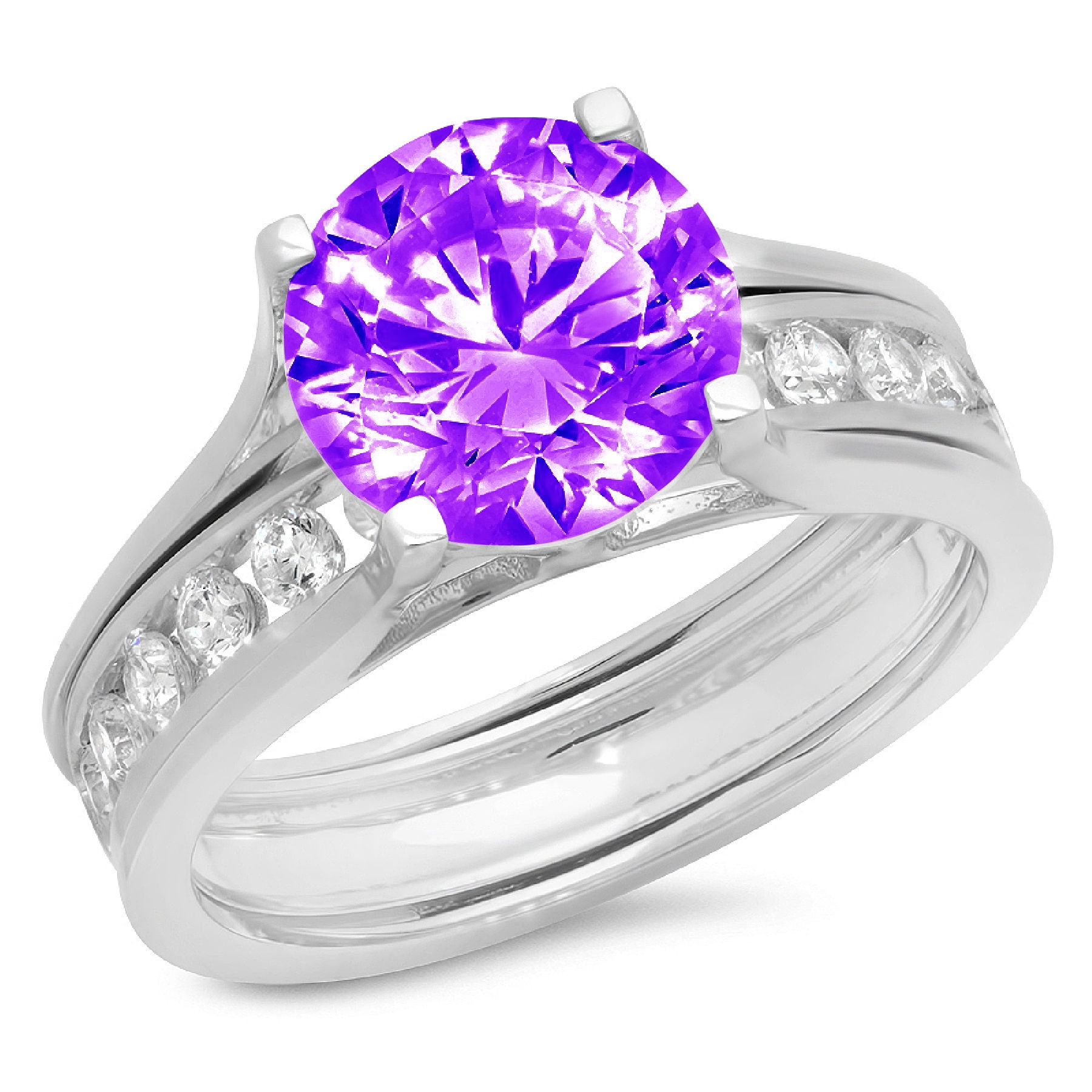 Clara Pucci 18K White Gold Round Cut 3Ct Natural Amethyst Engagement ...