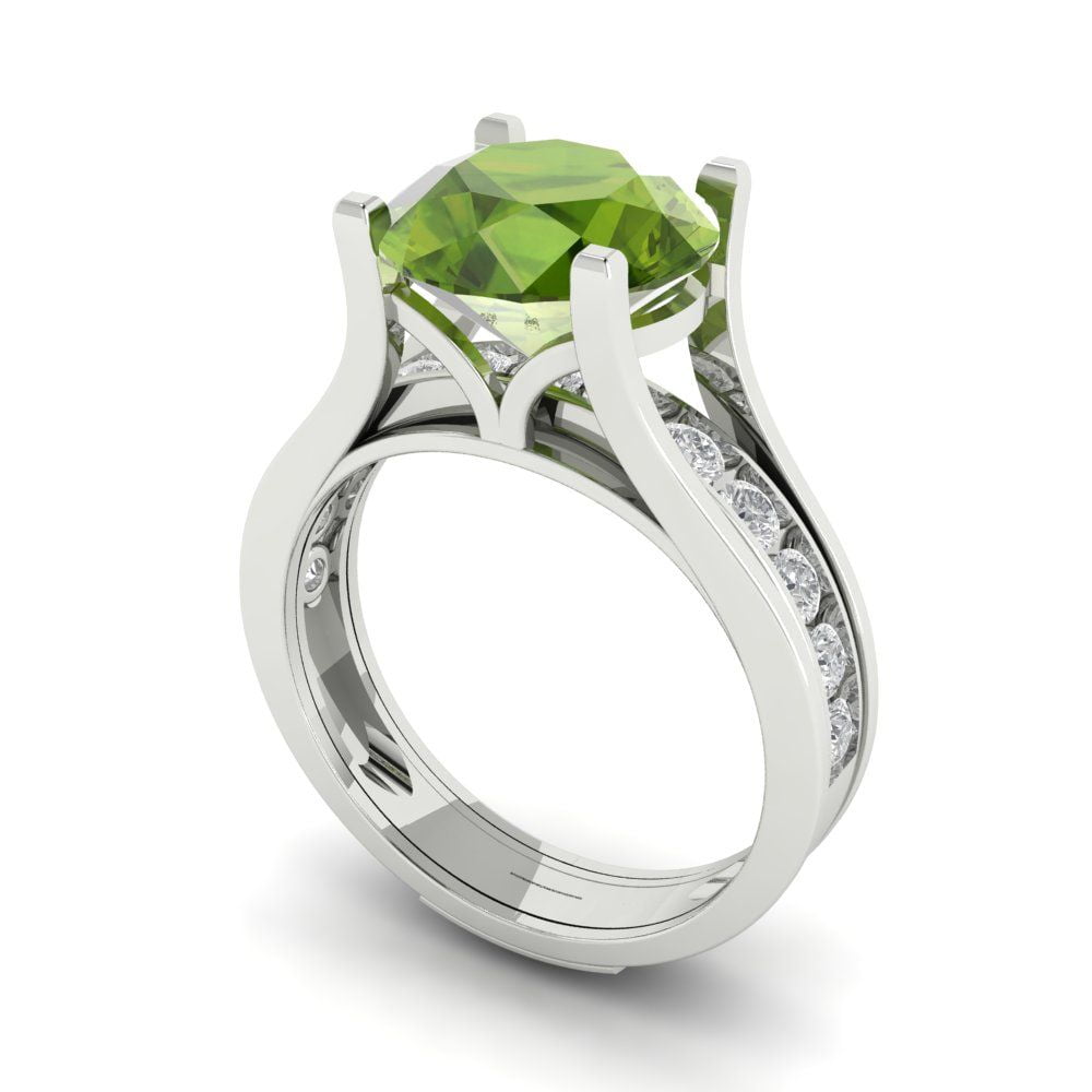 Clara Pucci 18K White Gold Round Cut 3Ct Natural Peridot Engagement ...
