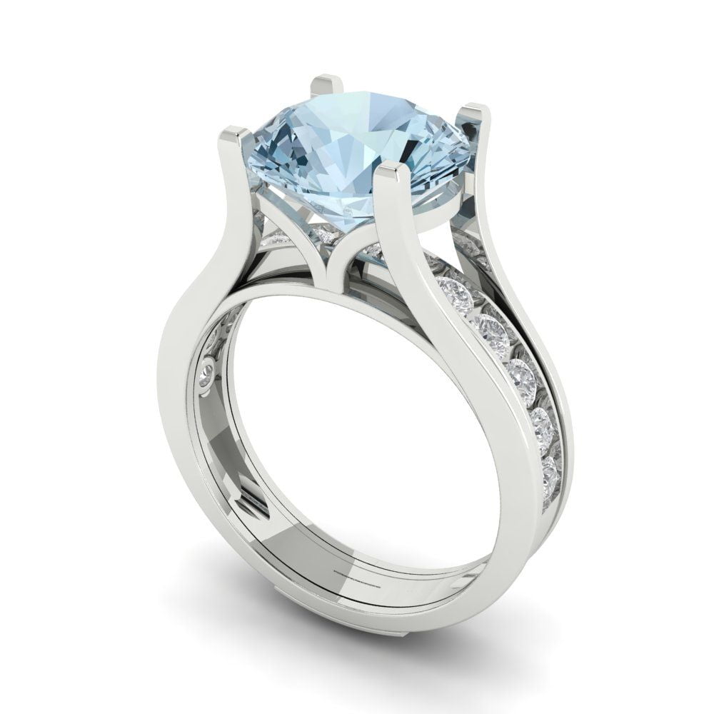 Clara Pucci 18K White Gold Round Cut 3Ct Simulated Blue Diamond ...