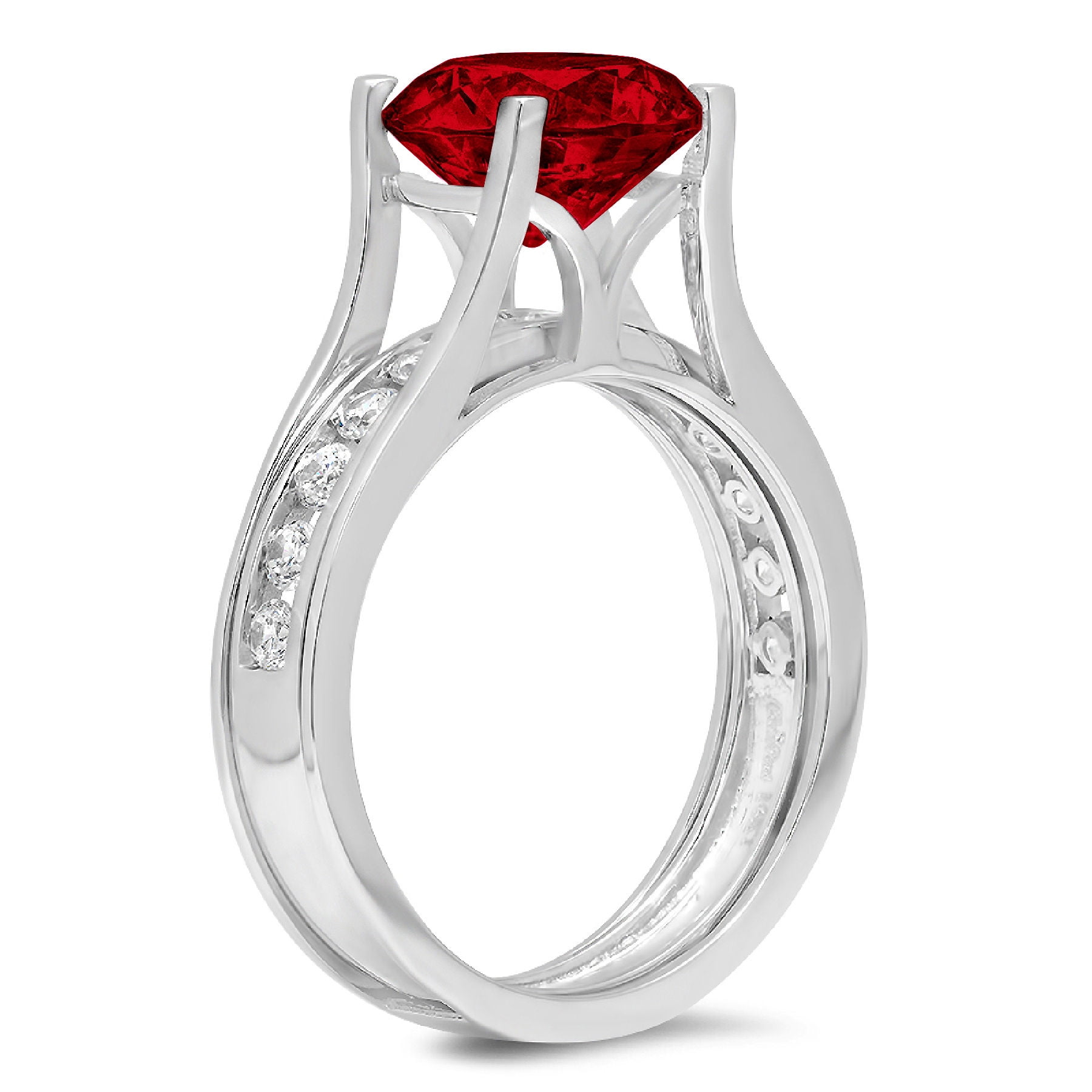 Clara Pucci 18K White Gold Round Cut 3Ct Simulated Ruby Engagement Ring + Matching Band - Luxury ...