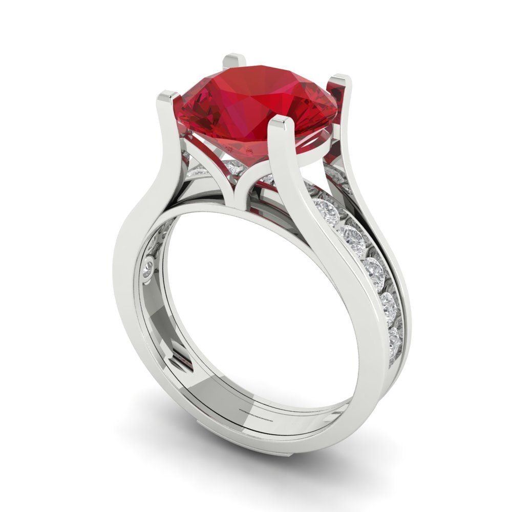 Clara Pucci 18K White Gold Round Cut 3Ct Simulated Ruby Engagement Ring ...