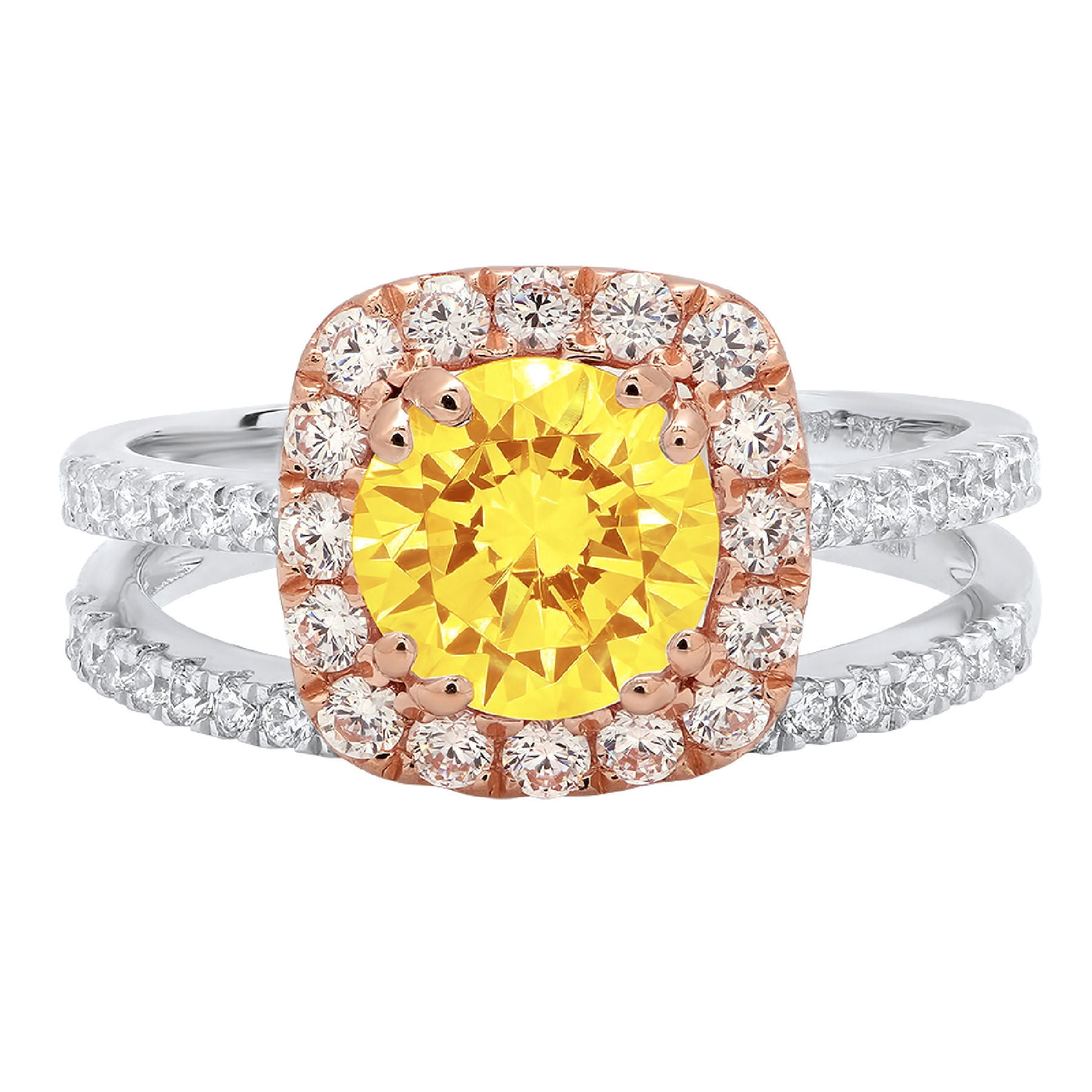 Clara Pucci 18K White/Rose Gold 1.495 Simulated Yellow Diamond ...