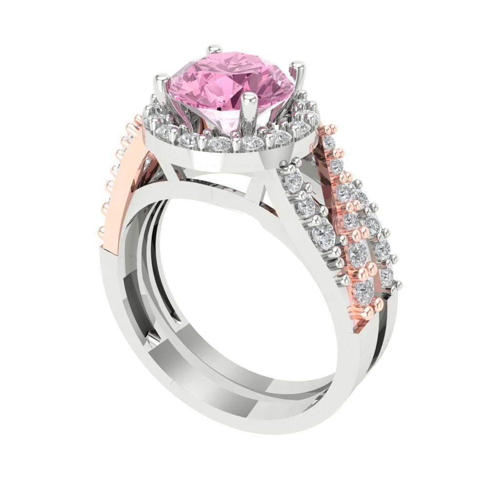 Clara Pucci 18K White/Rose Gold 2.32 Simulated Pink Diamond Engraveable ...