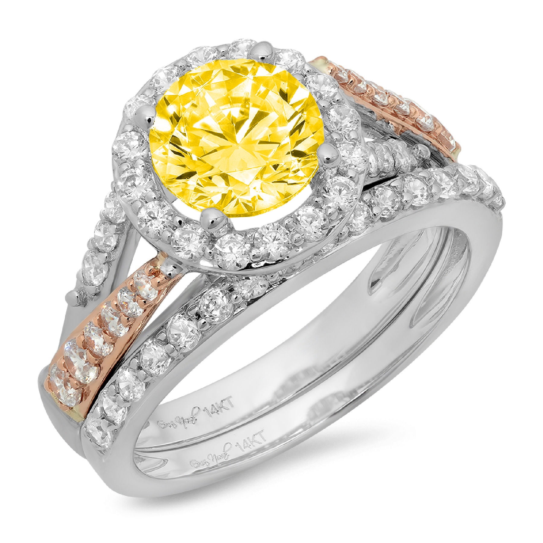 Clara Pucci 18K White/Rose Gold 2.32 Simulated Yellow Diamond ...