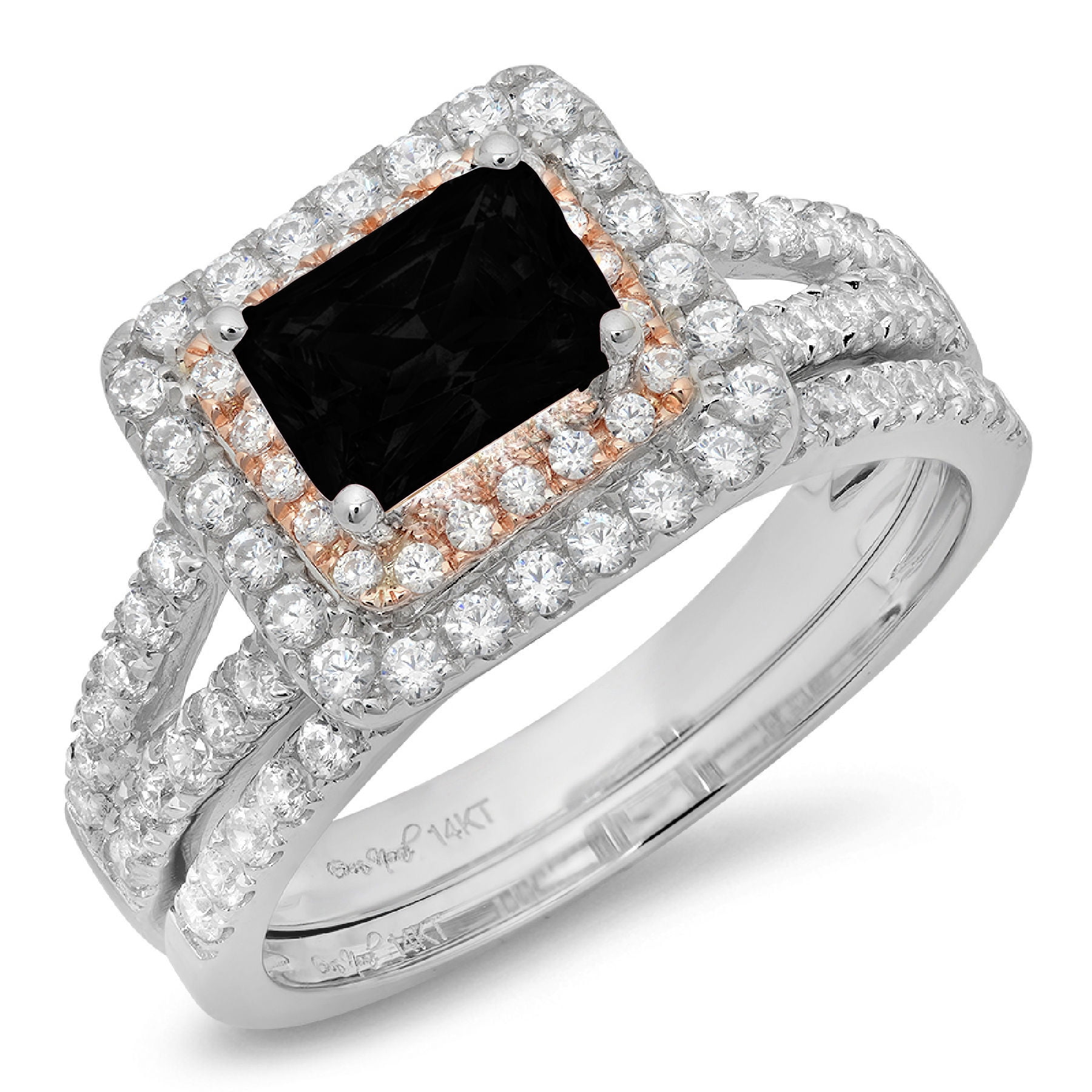 Clara Pucci 18K White/Rose Gold 3.05 Natural Onyx Engraveable ...