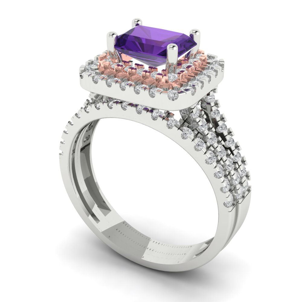 Clara Pucci 18K White/Rose Gold Emerald Cut 1Ct Natural Amethyst ...