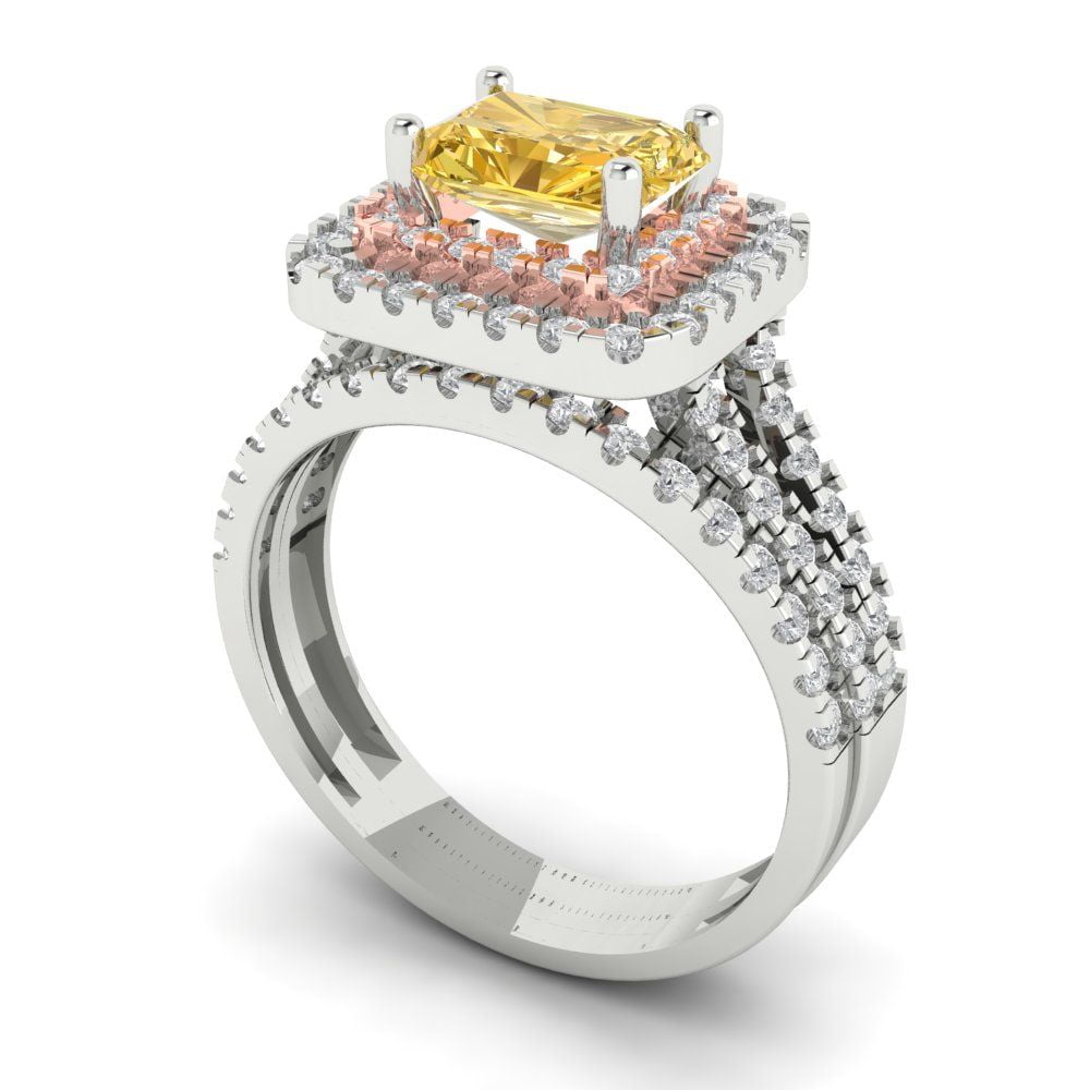 Clara Pucci 18K White/Rose Gold Emerald Cut 1Ct Natural Citrine ...