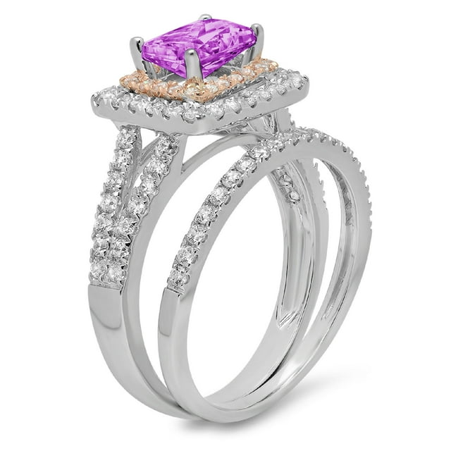 Clara Pucci 18k White Rose Gold Emerald Cut 1ct Simulated Alexandrite