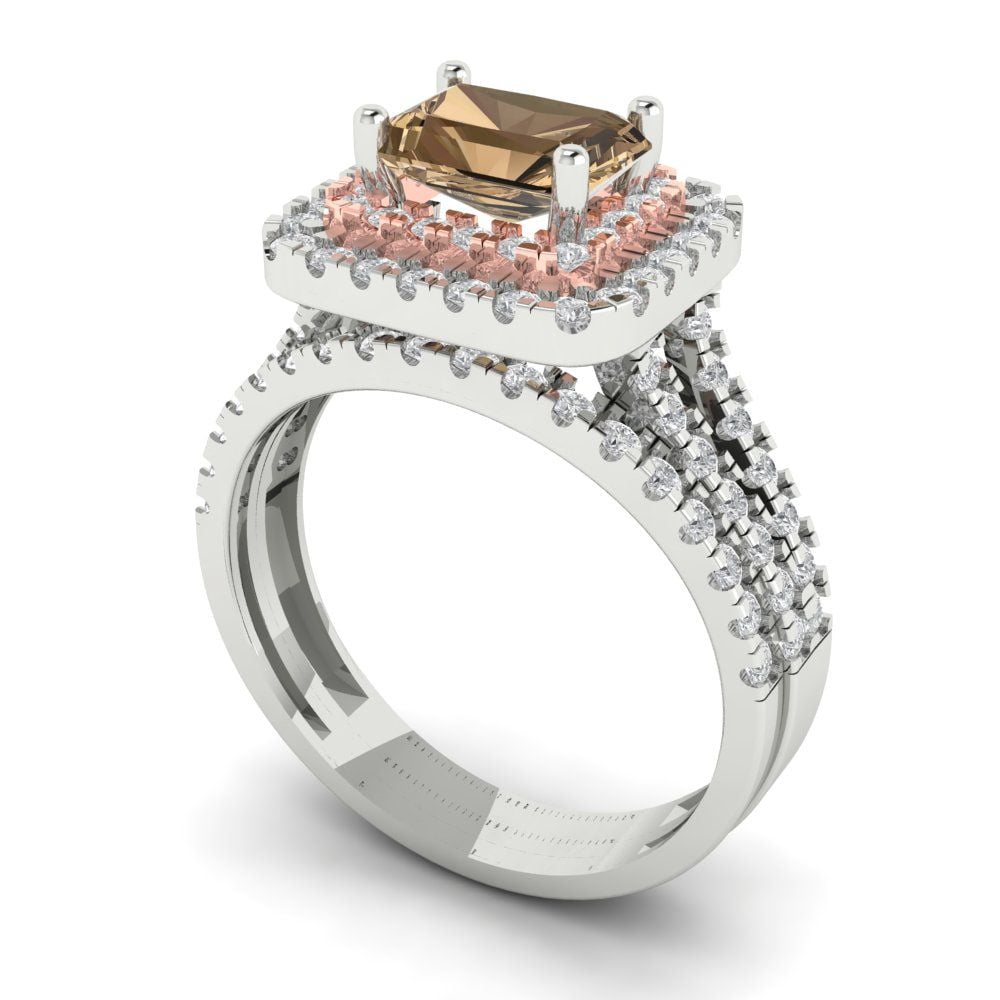 Clara Pucci 18K White/Rose Gold Emerald Cut 1Ct Simulated Champagne ...