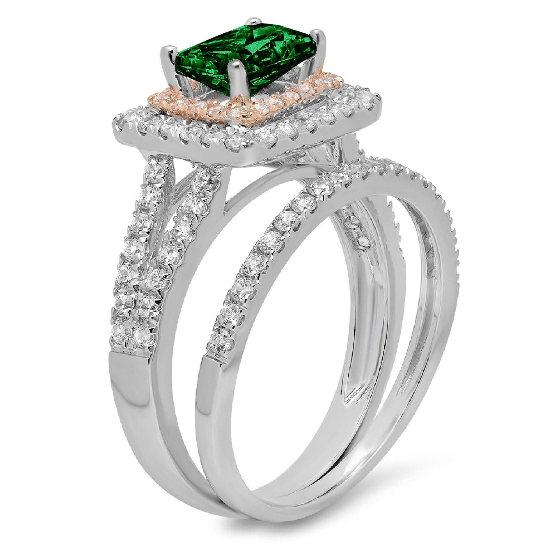 Clara Pucci 18K White/Rose Gold Emerald Cut 1Ct Simulated Emerald ...
