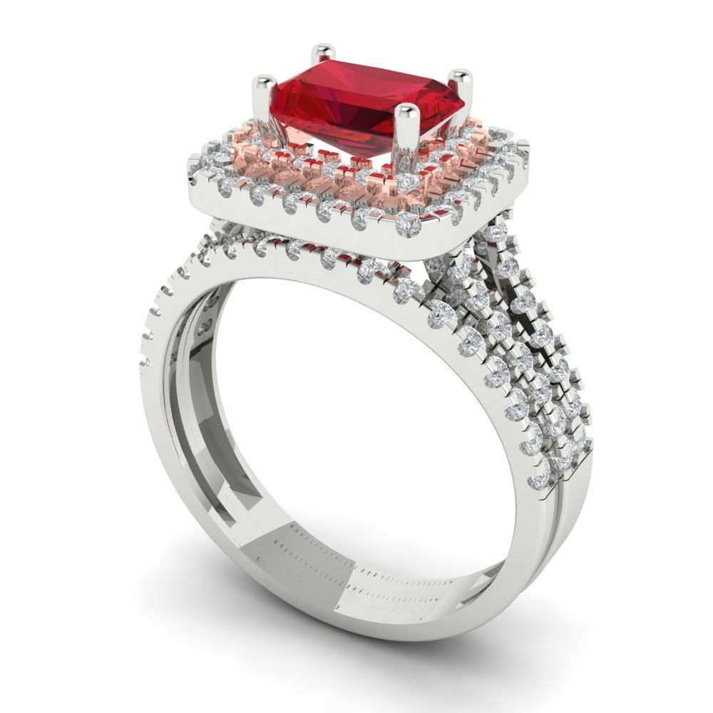 Clara Pucci 18K White/Rose Gold Emerald Cut 1Ct Simulated Ruby ...
