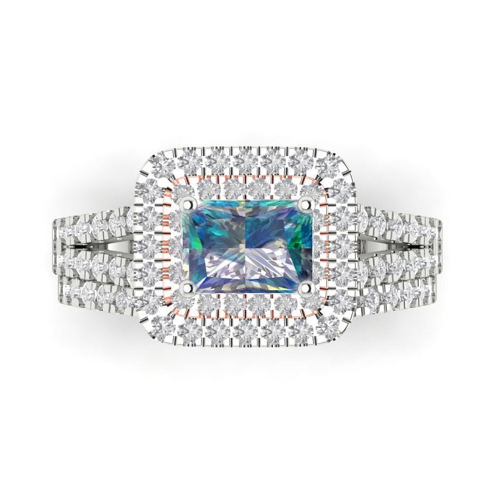 Clara Pucci 18k White Rose Gold Emerald Cut 1ct Synthetic Blue