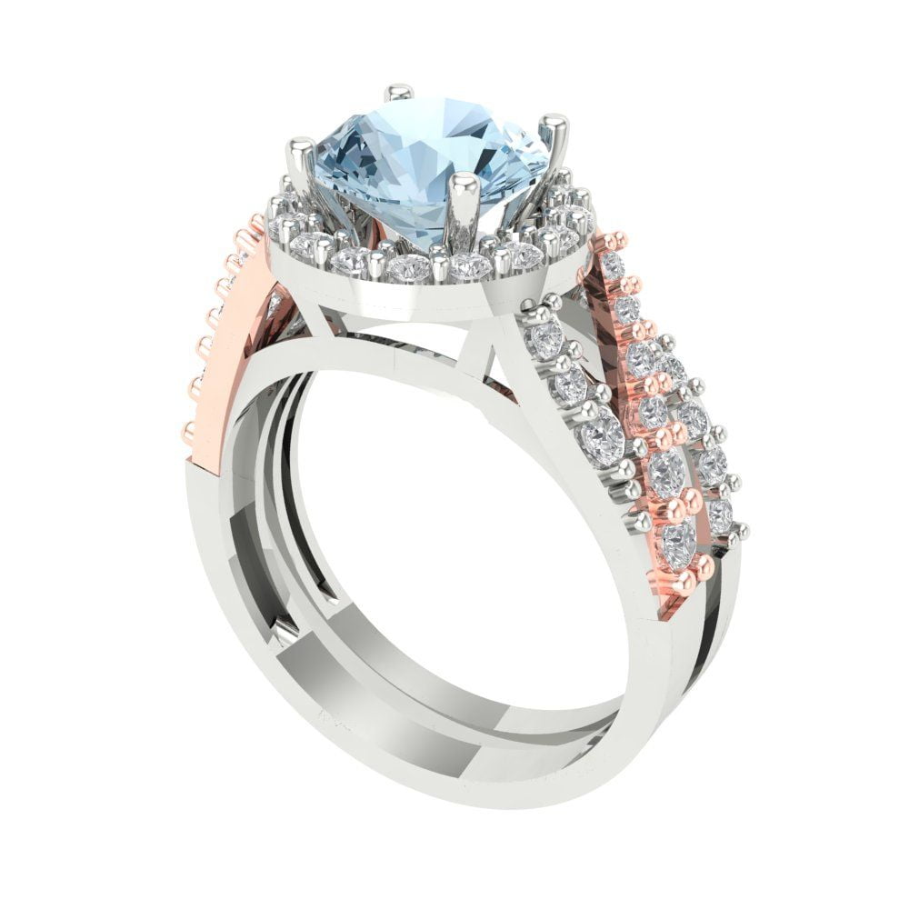 Clara Pucci 18K White/Rose Gold Round Cut 1.5Ct Simulated Blue Diamond ...