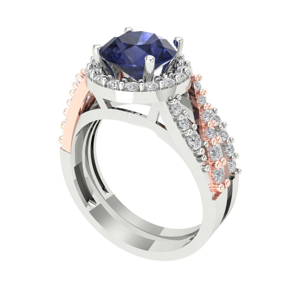 Clara Pucci 18K White/Rose Gold Round Cut 1.5Ct Simulated Blue Sapphire ...