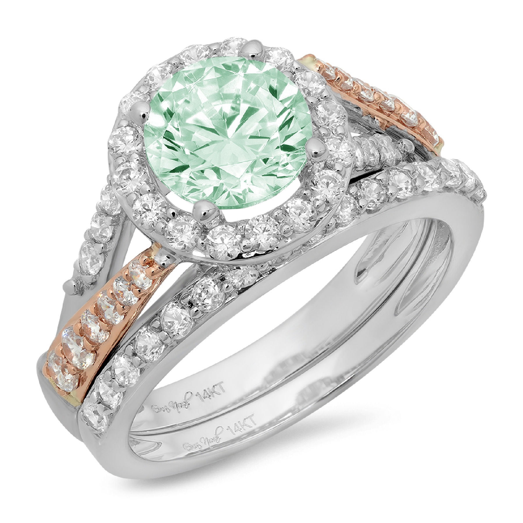 Clara Pucci 18k White Rose Gold Round Cut 1 5ct Simulated Green Diamond