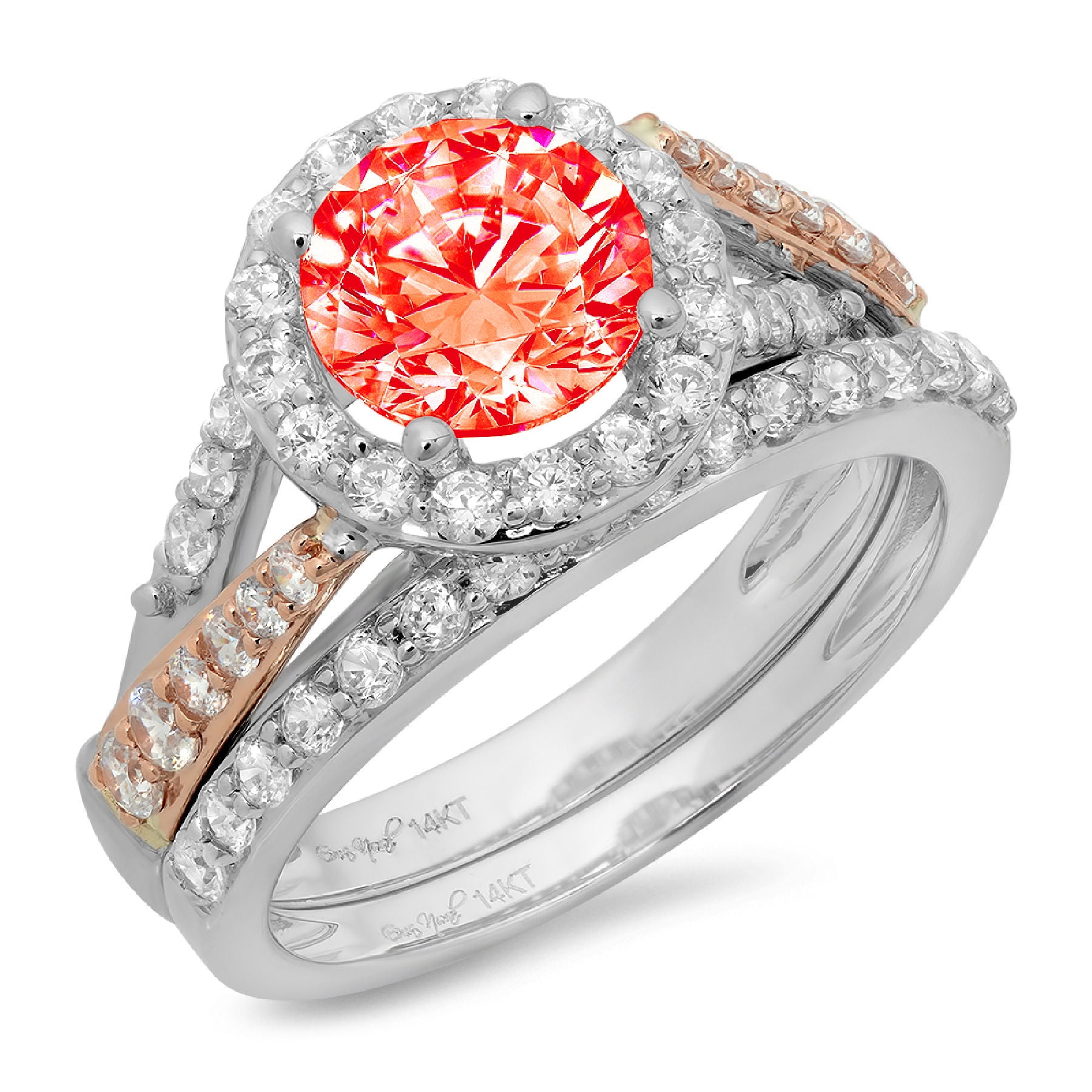 Clara Pucci 18K White/Rose Gold Round Cut 1.5Ct Simulated Red Diamond ...