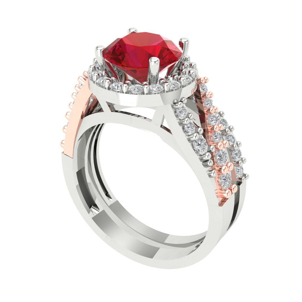 Clara Pucci 18K White/Rose Gold Round Cut 1.5Ct Simulated Ruby ...