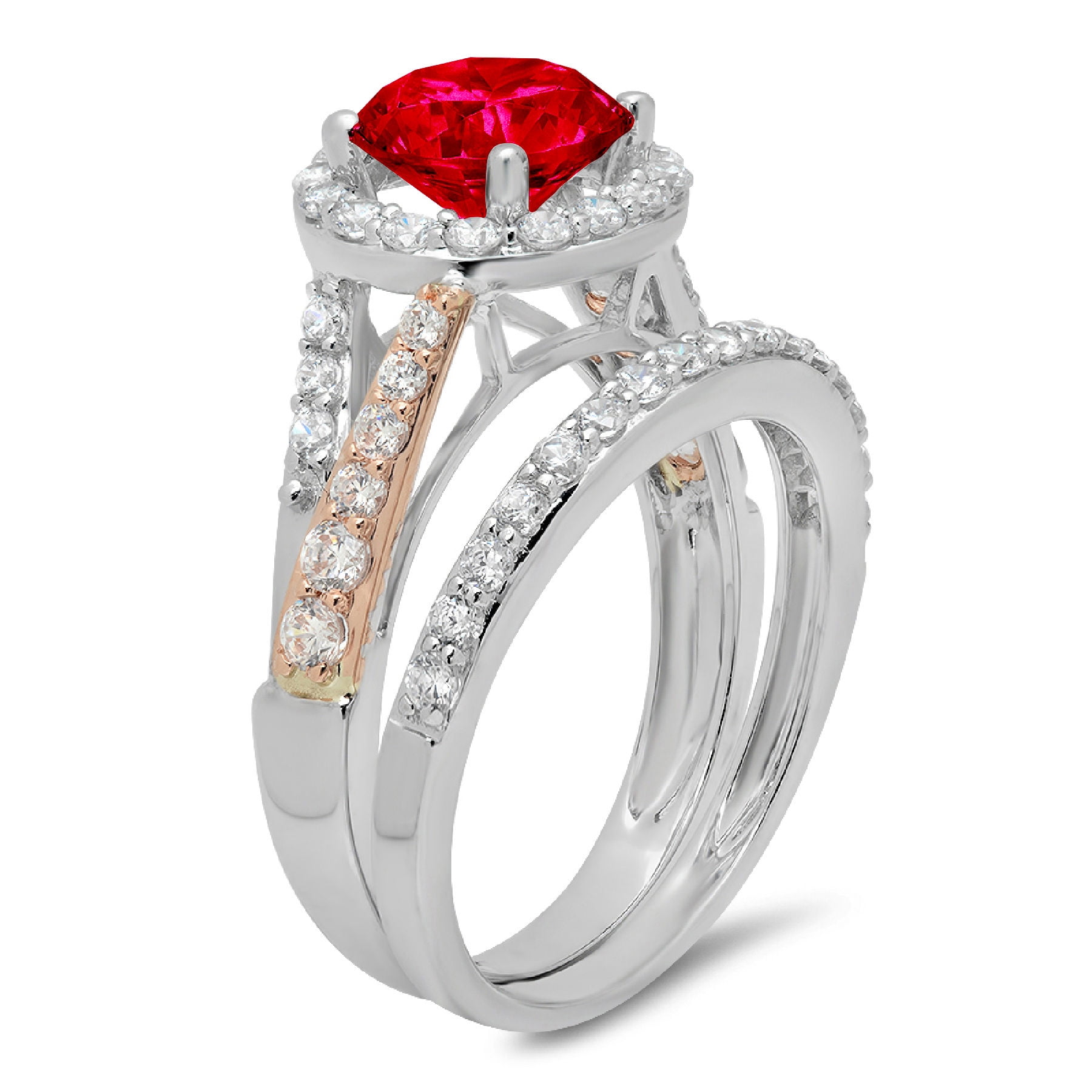 Clara Pucci 18K White/Rose Gold Round Cut 1.5Ct Simulated Ruby ...