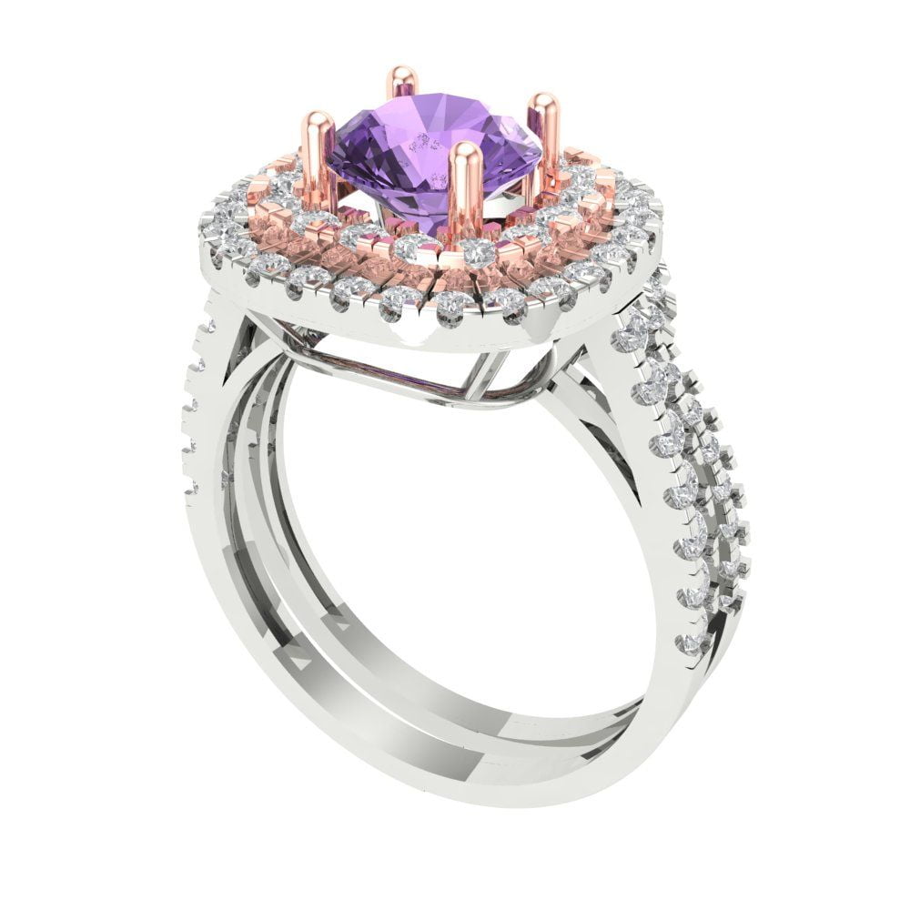 Clara Pucci 18K White/Rose Gold Round Cut 1Ct Simulated Alexandrite ...