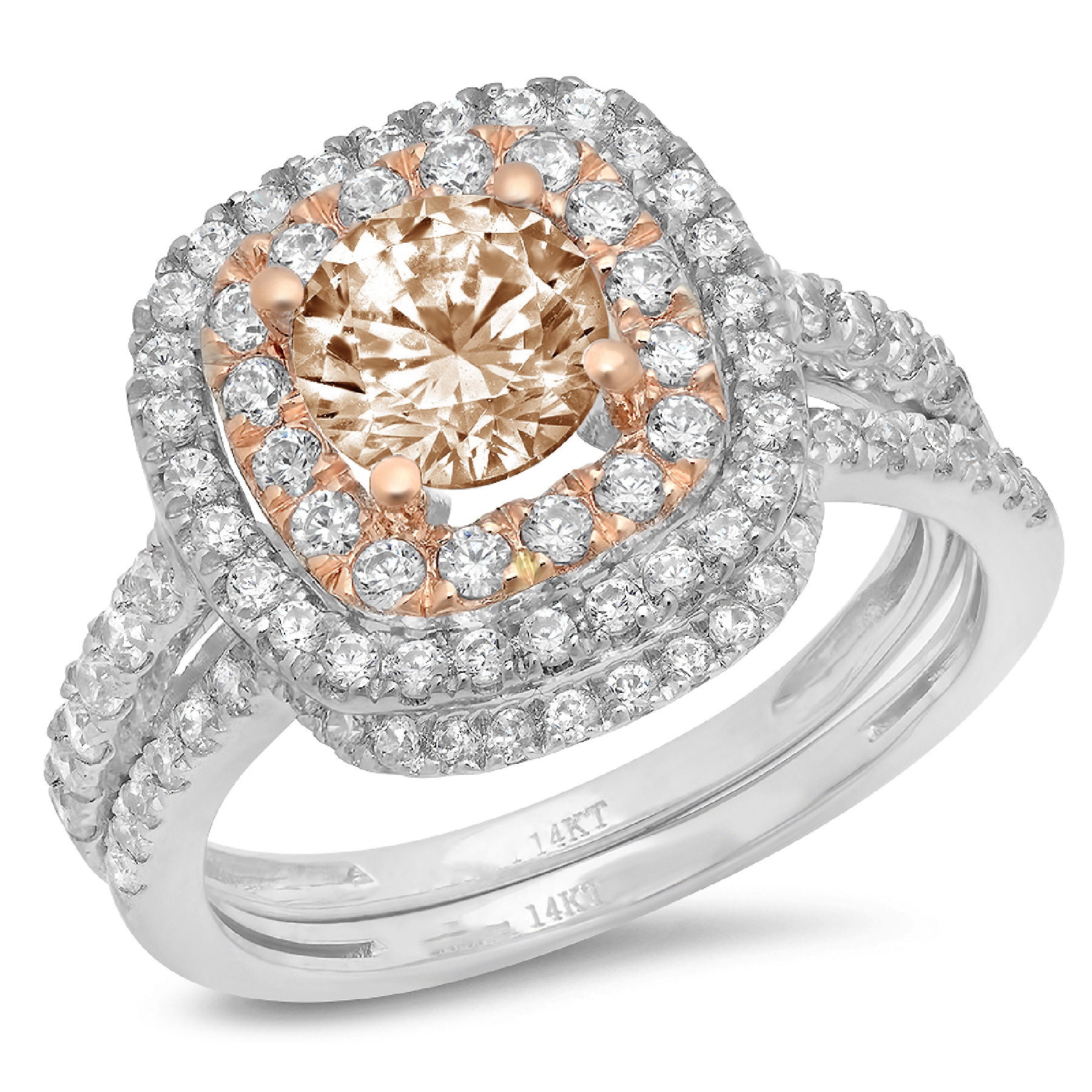 Clara Pucci 18k White Rose Gold Round Cut 1ct Simulated Champagne