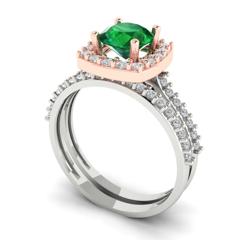 Clara Pucci 18K White/Rose Gold Round Cut 1Ct Simulated Emerald ...