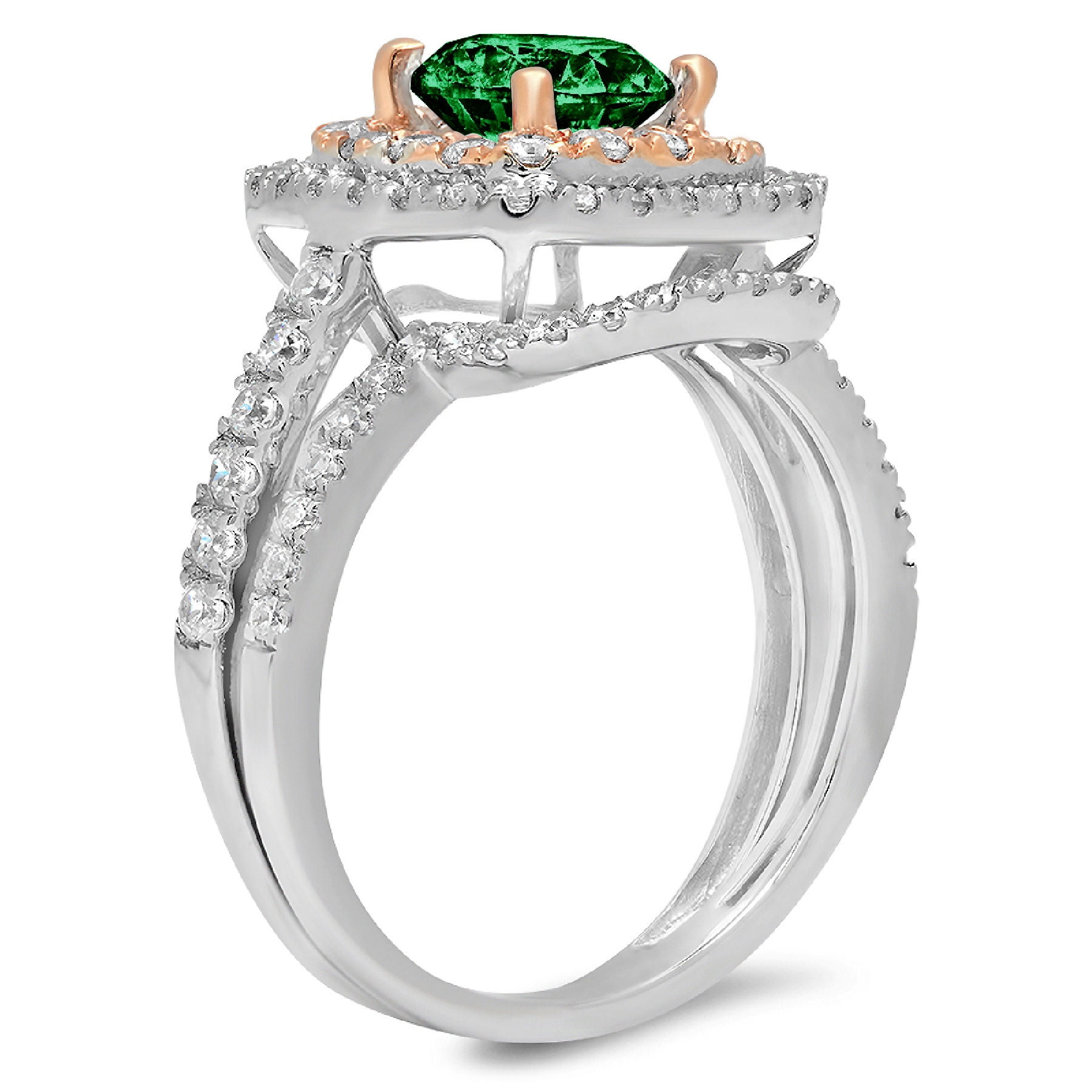 Clara Pucci 18K White/Rose Gold Round Cut 1Ct Simulated Emerald ...